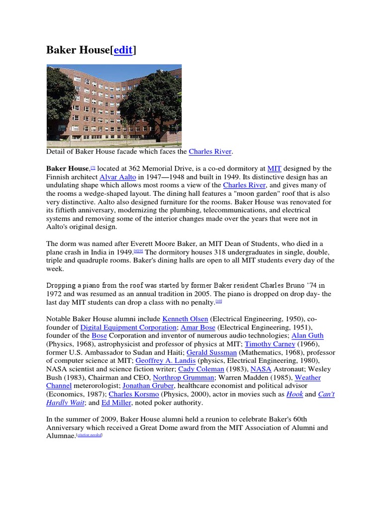 Baker House | PDF | Dormitory | Massachusetts Institute Of Technology