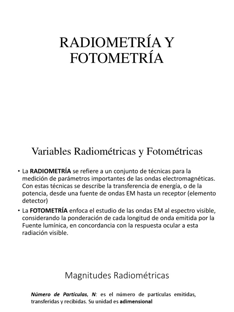 Radiometría y Fotometría: Conceptos Clave | PDF | Radiación ...