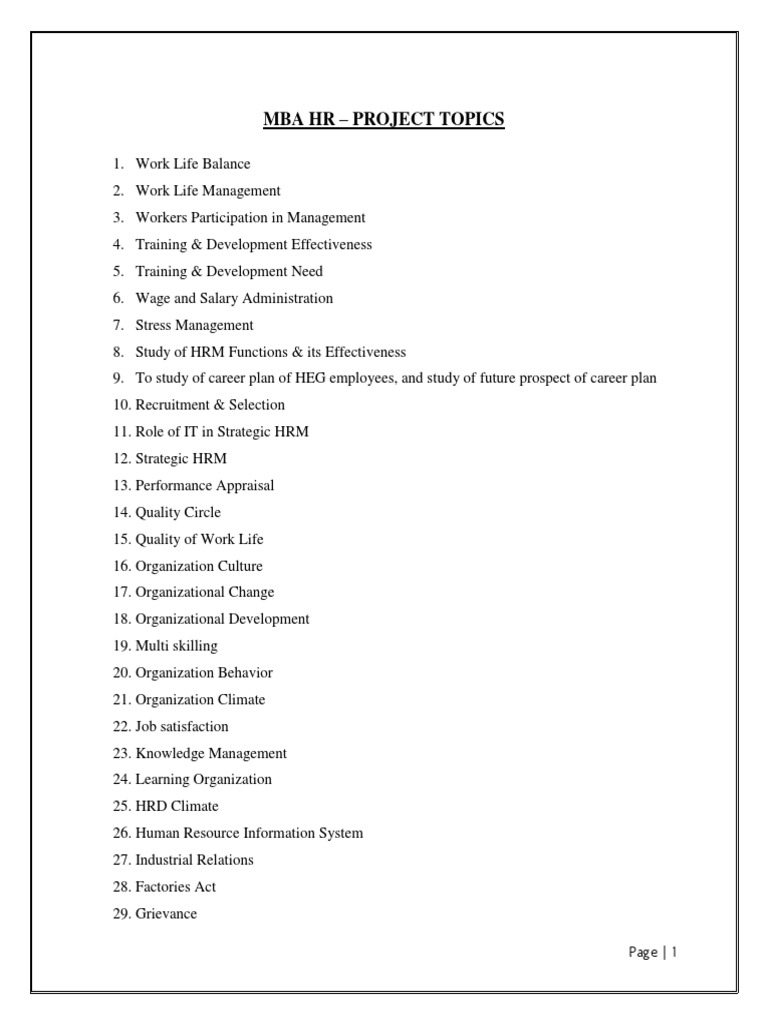 Mba HR - Project Topics: Page - 1 | PDF
