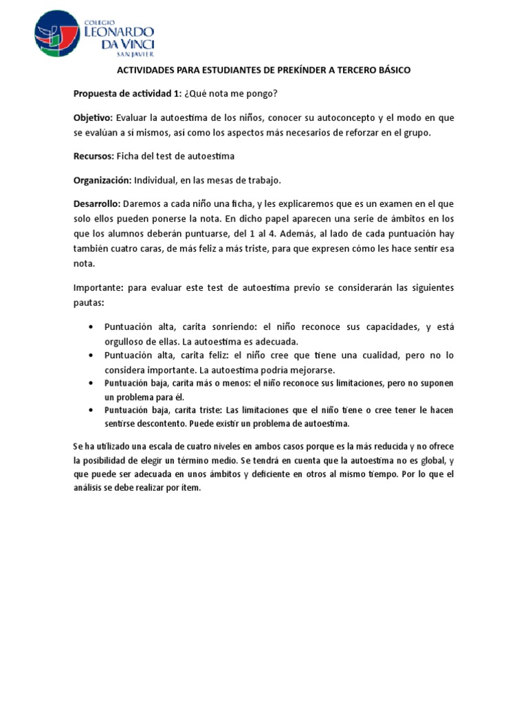 Actividades de Autoestima para Niños | PDF | Autoestima