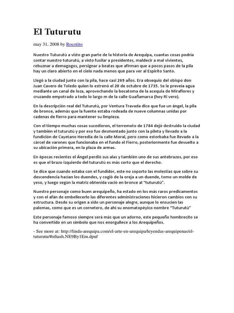 La Leyenda del Tuturutu en Arequipa | PDF | Miguel (Arcángel) | Naturaleza