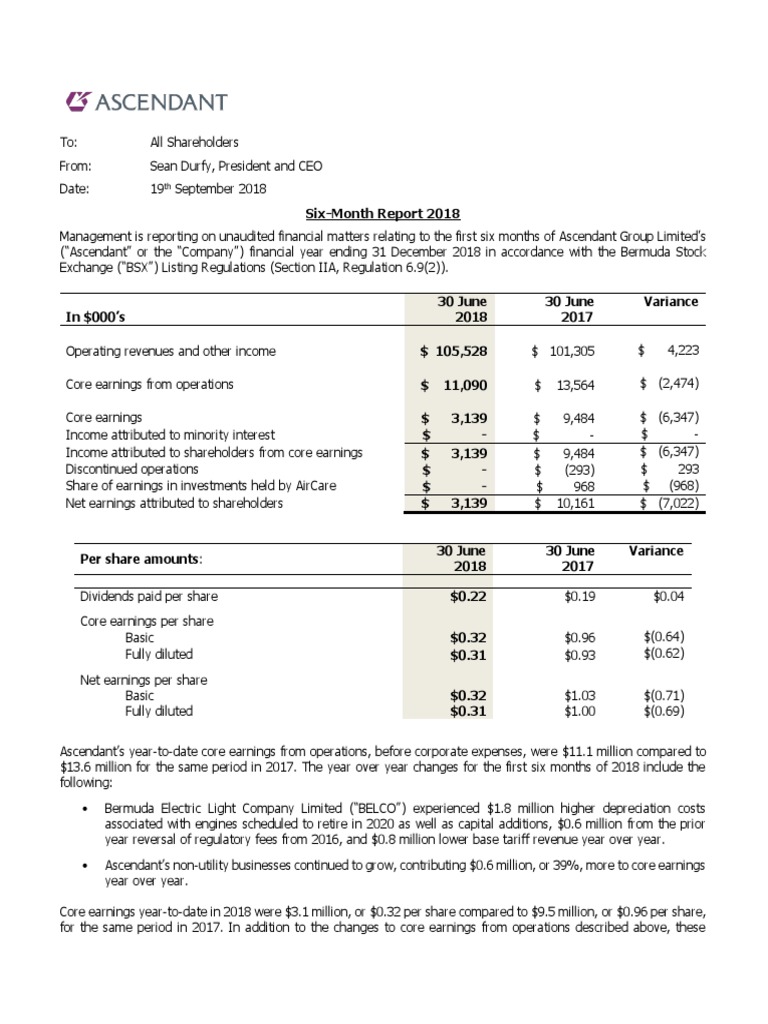 6-Month Report Final 2018 | PDF | Electric Power Transmission | Earnings