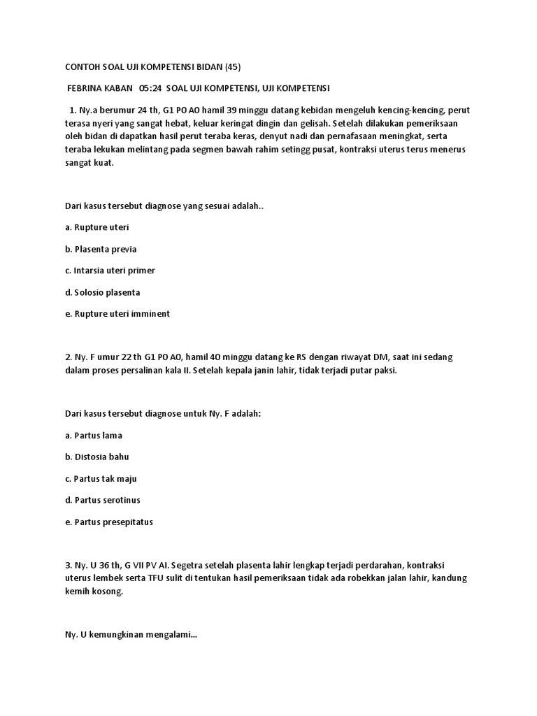 Contoh Soal Uji Kompetensi Bidan 45 | PDF | Kesehatan Holistik | Sains & Matematika