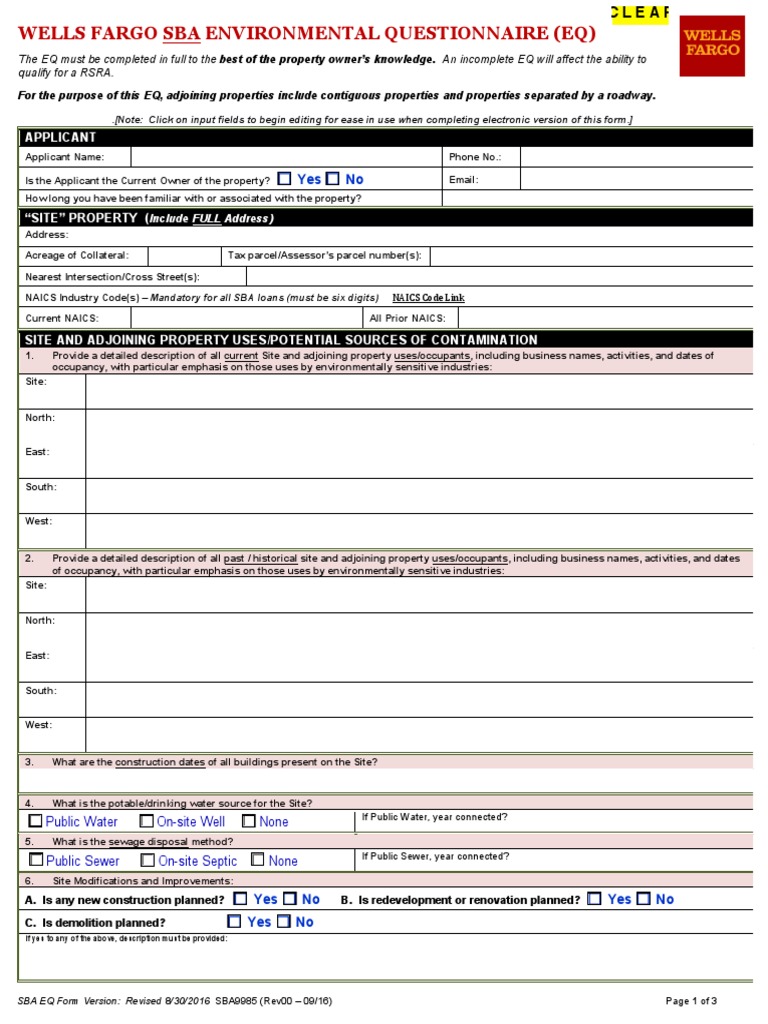 SBA Environmental Questionnaire | PDF | Pollution | Waste