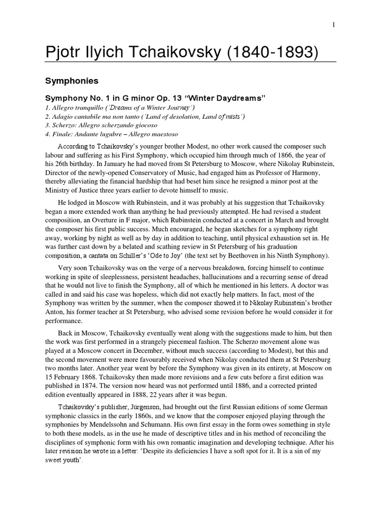 Pjotr Ilyich Tchaikovsky (1840-1893) : Symphonies | Download Free PDF ...