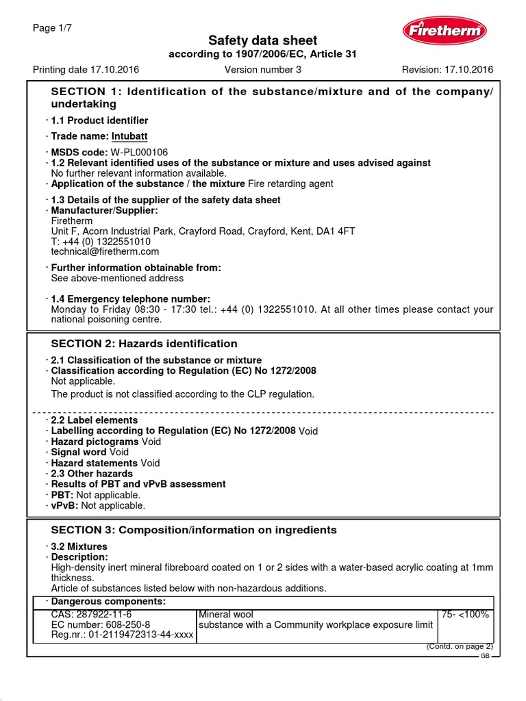 Safety Data Sheet: SECTION 1: Identification of The Substance/mixture ...