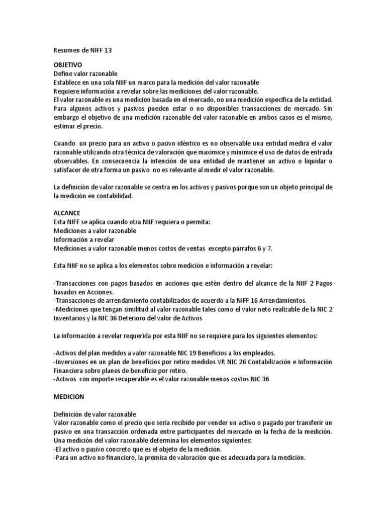 Resumen de NIFF 13 | PDF | normas internacionales de INFORMACION ...
