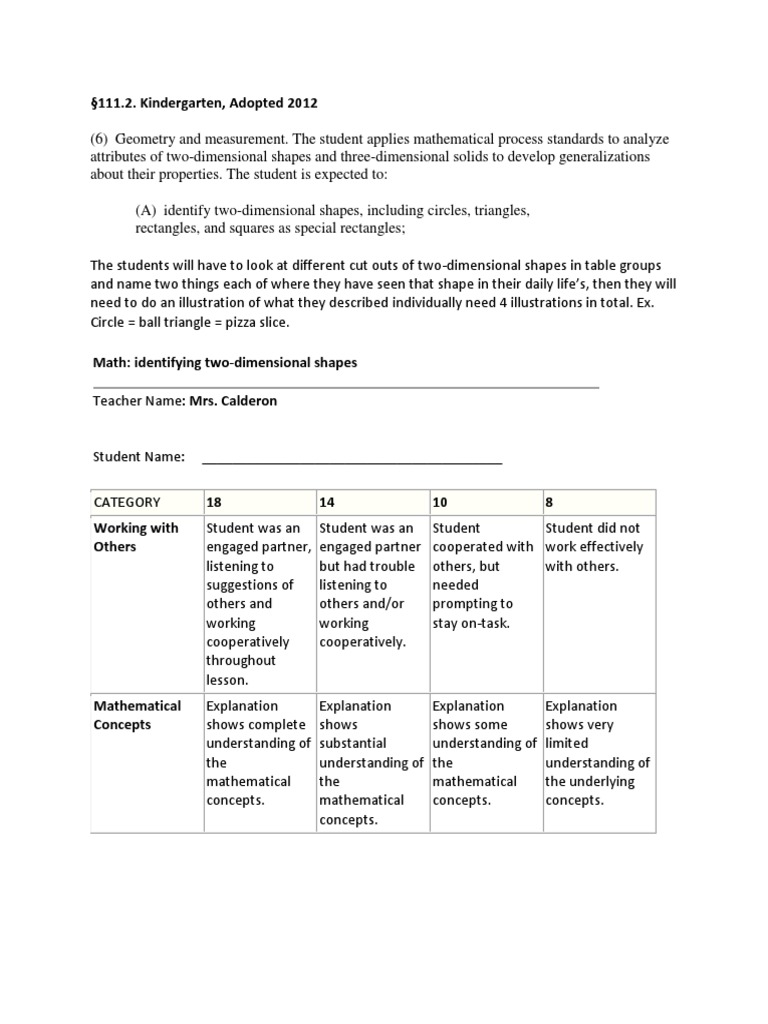 Rubric For DR | Download Free PDF | Shape | Teaching Mathematics