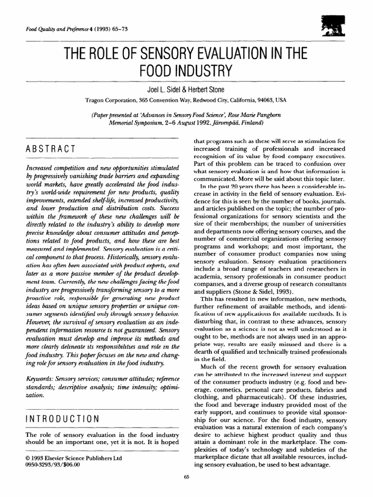 The Role of Sensory Evaluation in The Food Industry | PDF | Perception ...