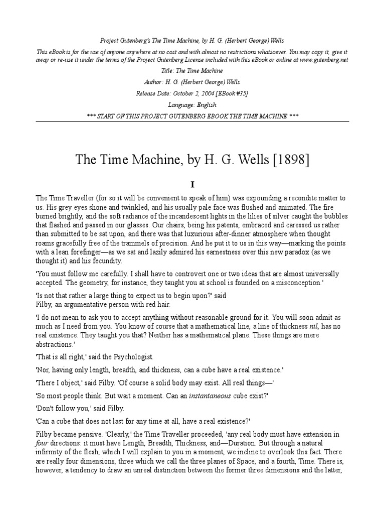 The Time Machine by H.G. Wells | PDF | Dimension | Time