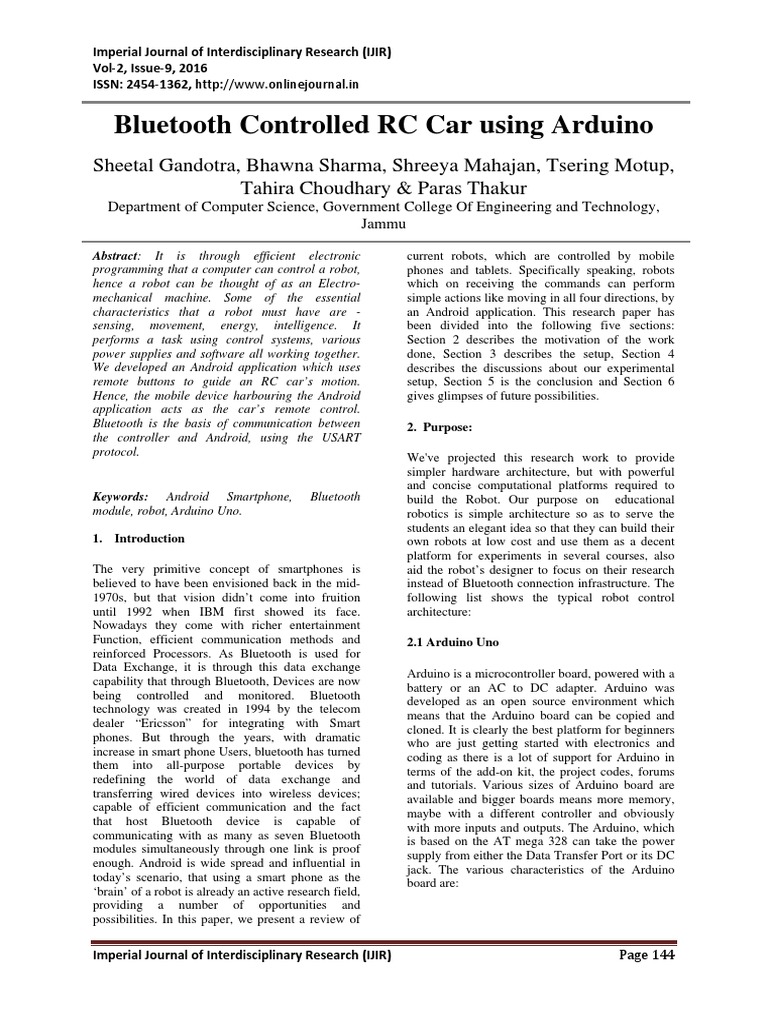 Bluetooth Controlled RC Car Using Arduino | PDF | Bluetooth | Arduino
