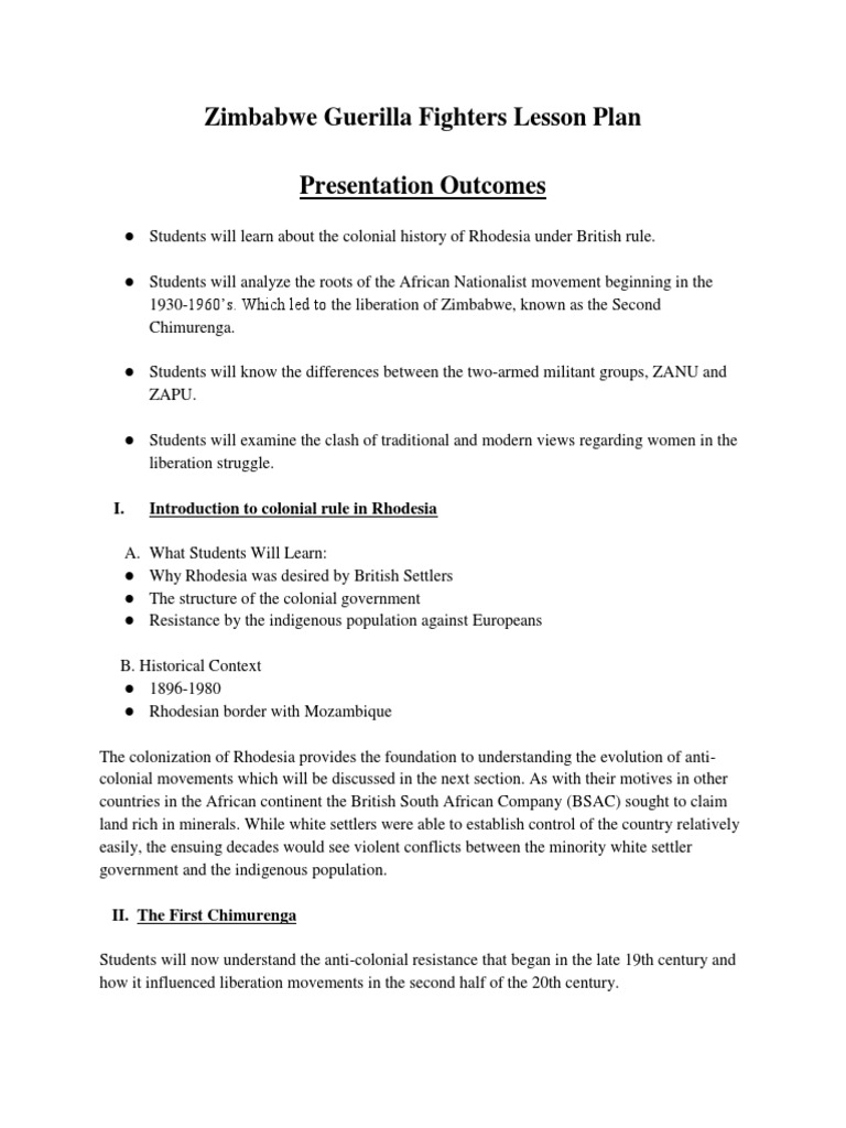 Lesson Plan | PDF | Zimbabwe | Rhodesia