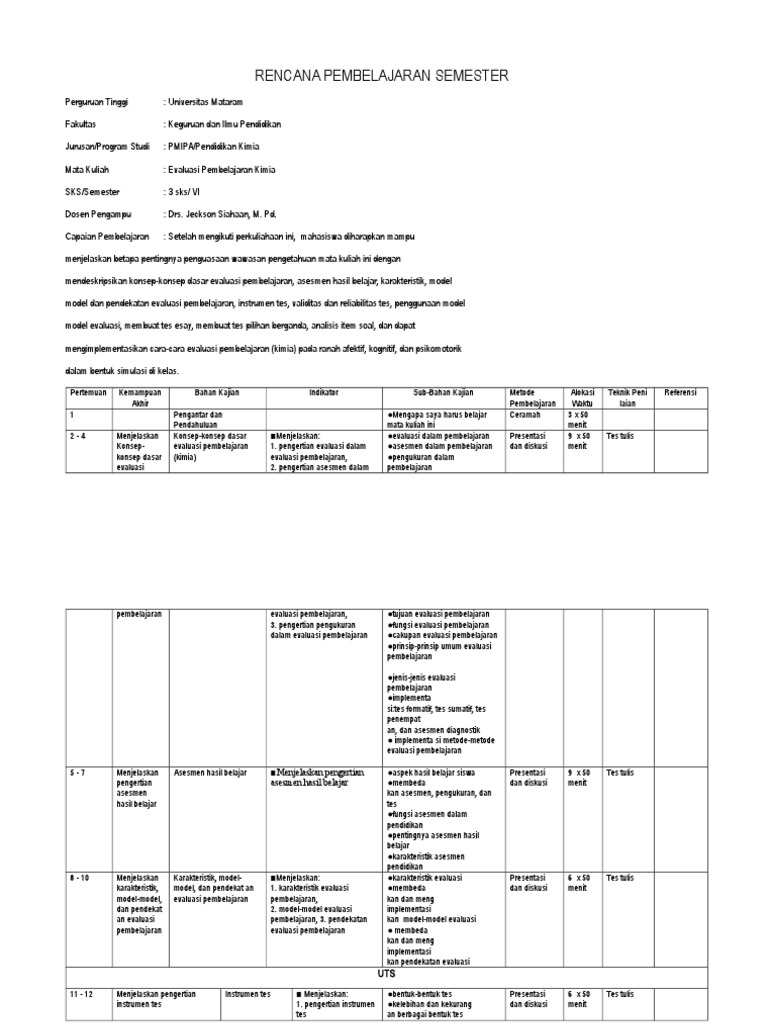 RPS Evaluasi Pembelajaran | PDF