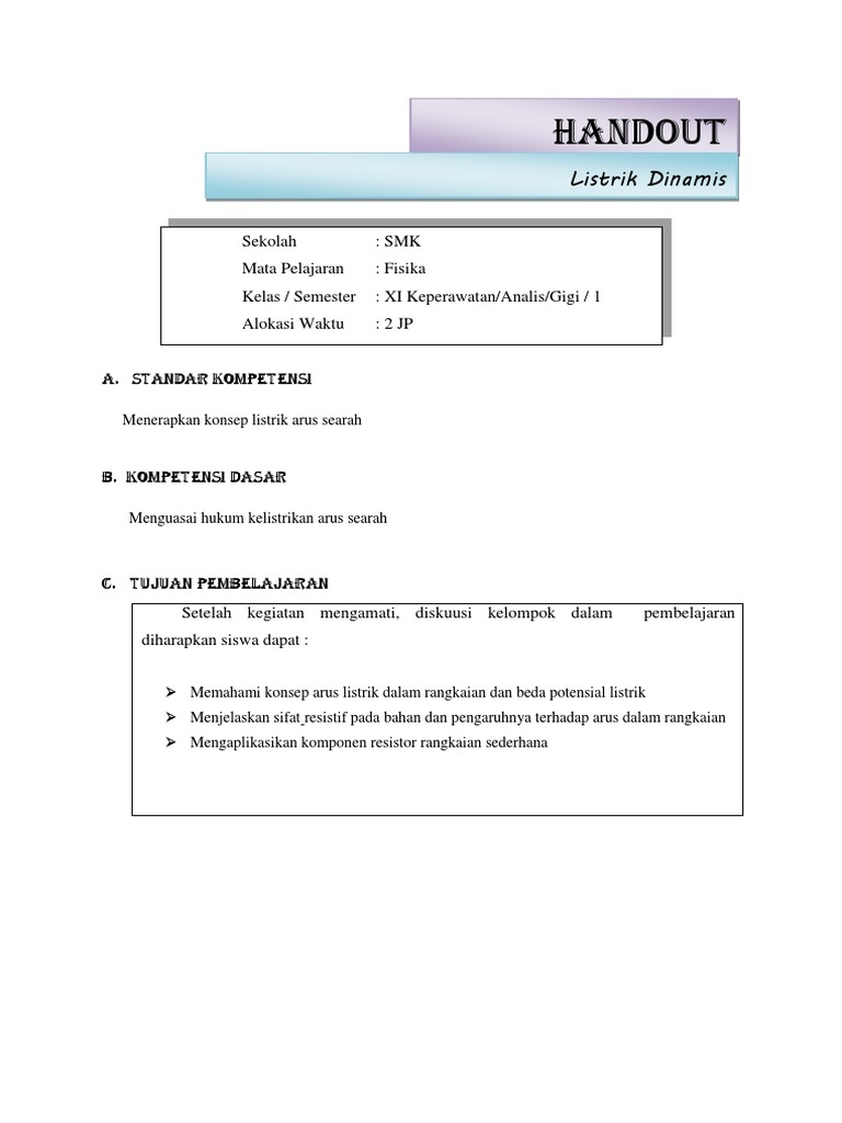 Hand Out Listrik Dinamis | PDF | Metode & Bahan Ajar | Teknologi & Rekayasa
