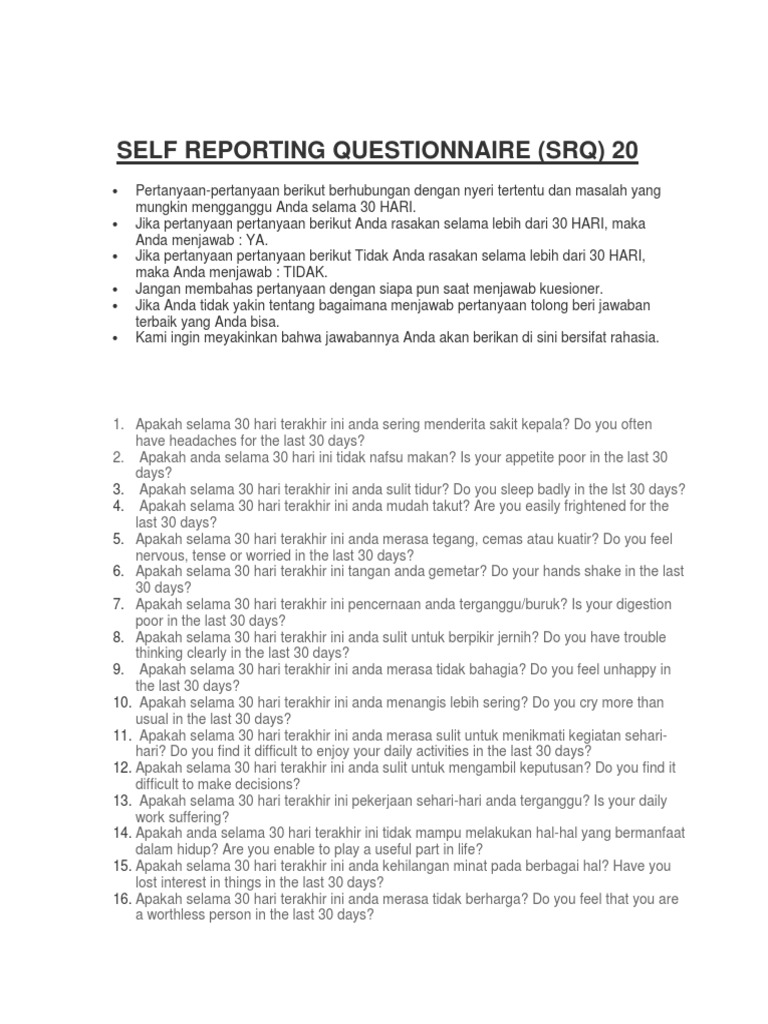 Self Reporting Questionnaire | PDF