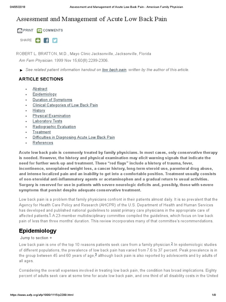 Assessment and Management of Acute Low Back Pain - American Family ...