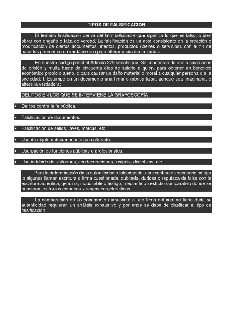 Tipos de Falsificacion | Escritura | Falsificación