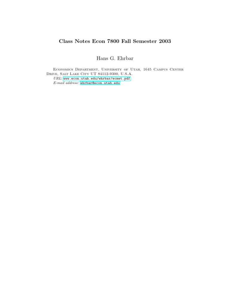 Econometrics Notes - University of Utah (370 Pages) | PDF | Ordinary ...