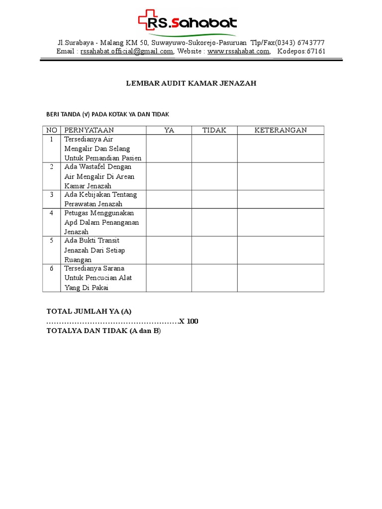 Lembar Audit Kamar Jenazah | PDF
