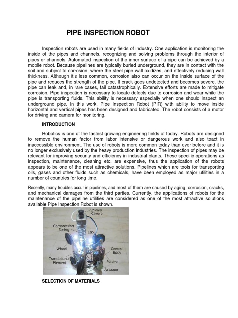 Pipe Inspection Robot Design Report | PDF | Radio | Welding