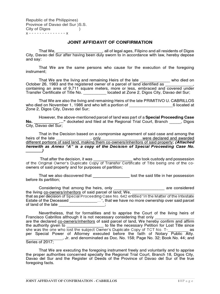 Deed of Confirmation - Sample | PDF | Deed | Affidavit
