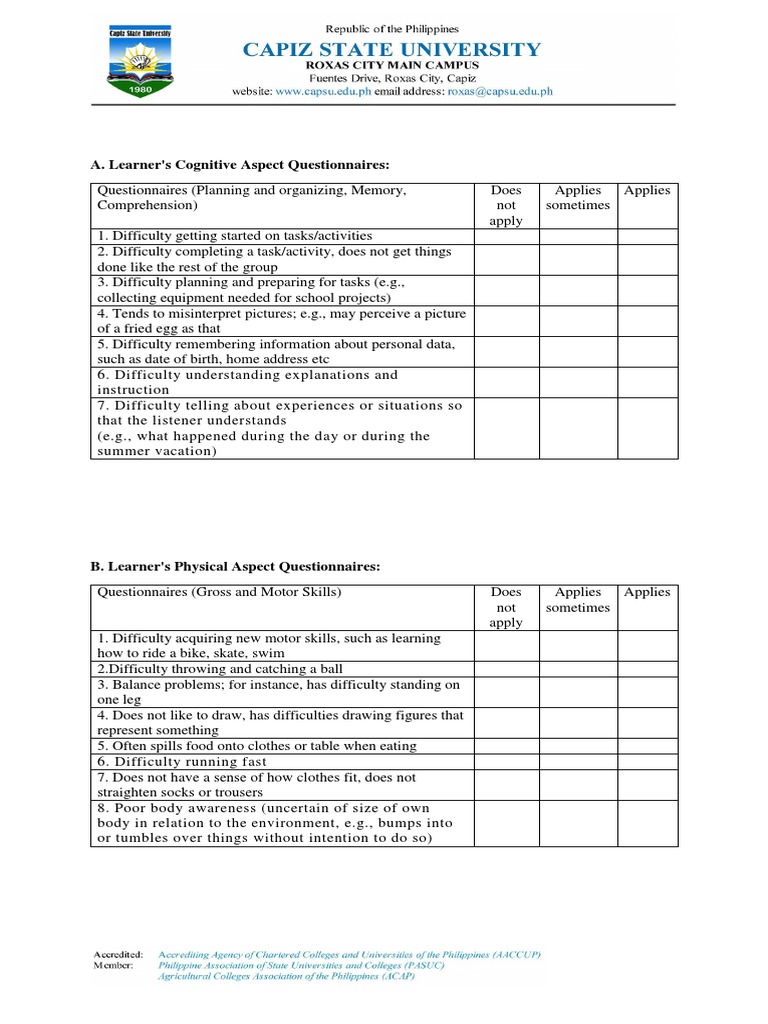 A. Learner's Cognitive Aspect Questionnaires | PDF | Nonverbal ...