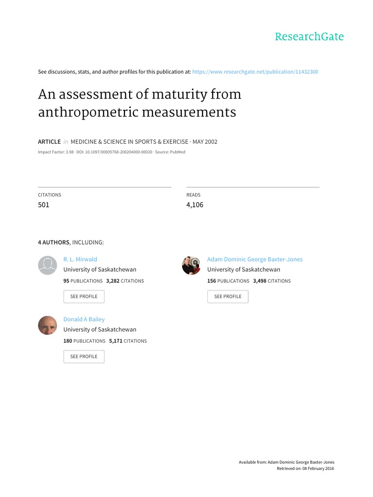 An Assessment of Maturity From Anthropometric Measurements | PDF ...