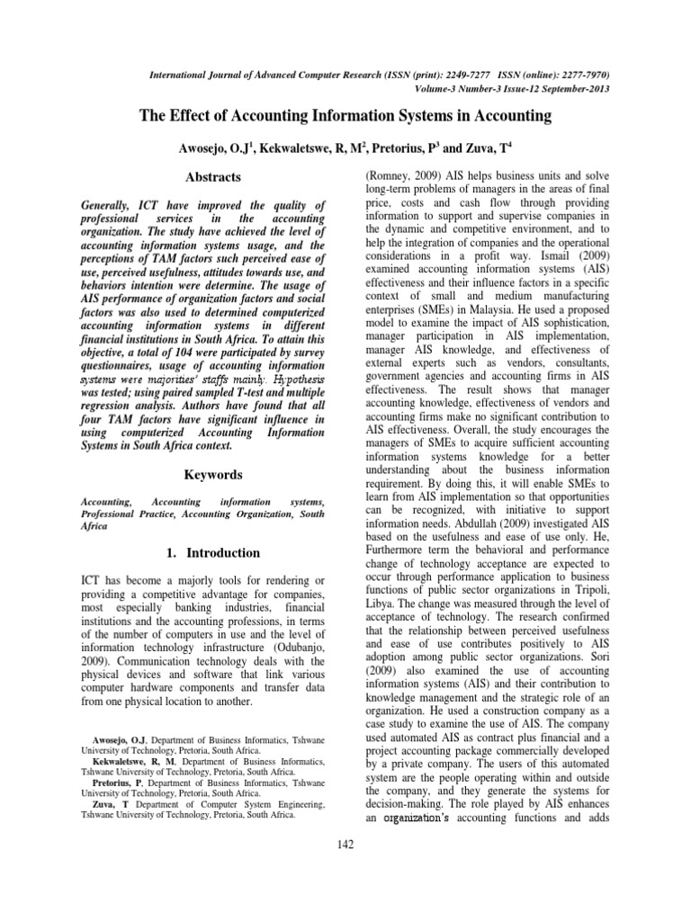 The Effect of Accounting Information Systems in Accounting: Abstracts ...