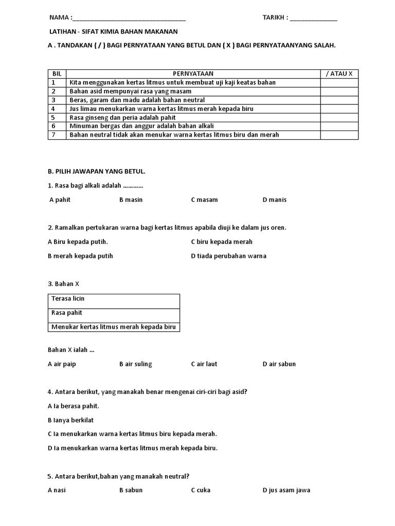 Latihan Bab Rasa Dan Makanan | PDF