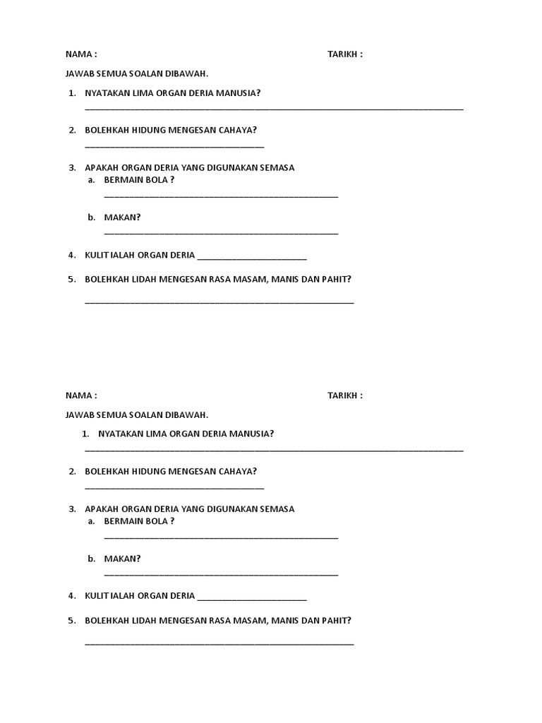 Latihan Organ Deria Manusia | PDF