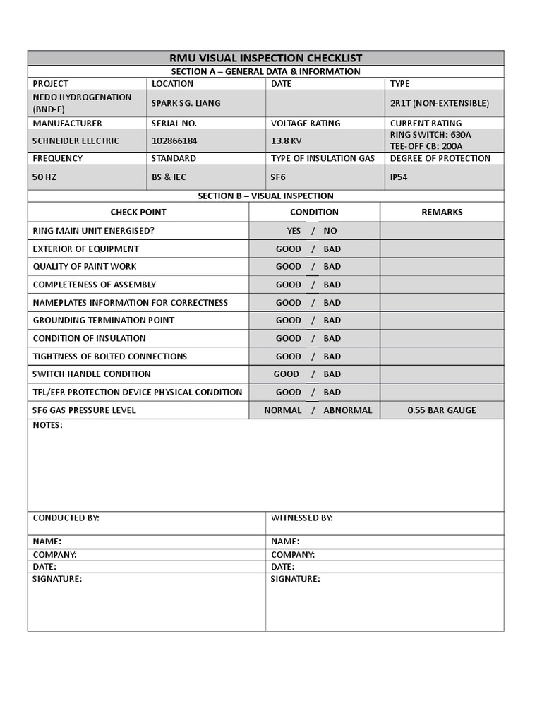 Rmu Visual Inspection Checklist | PDF