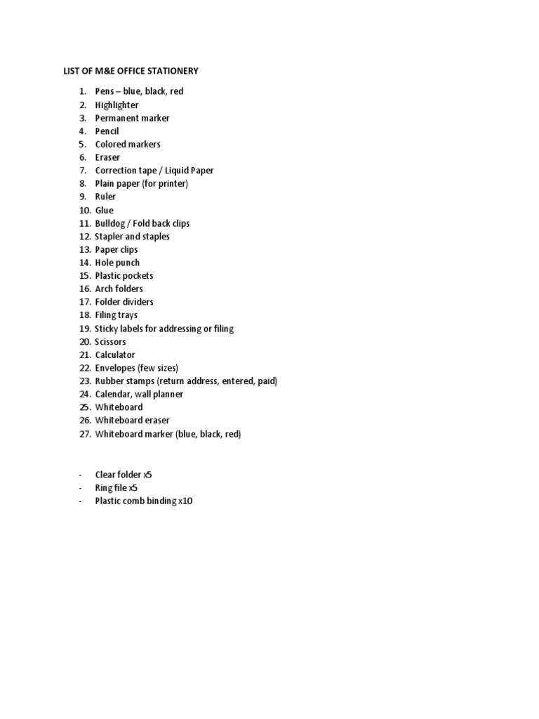 Essential Office Stationery List | PDF | Foreign Language Studies