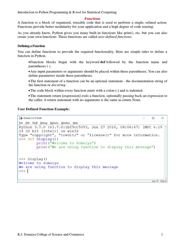 Defining A Function: Functions | PDF | Parameter (Computer Programming ...