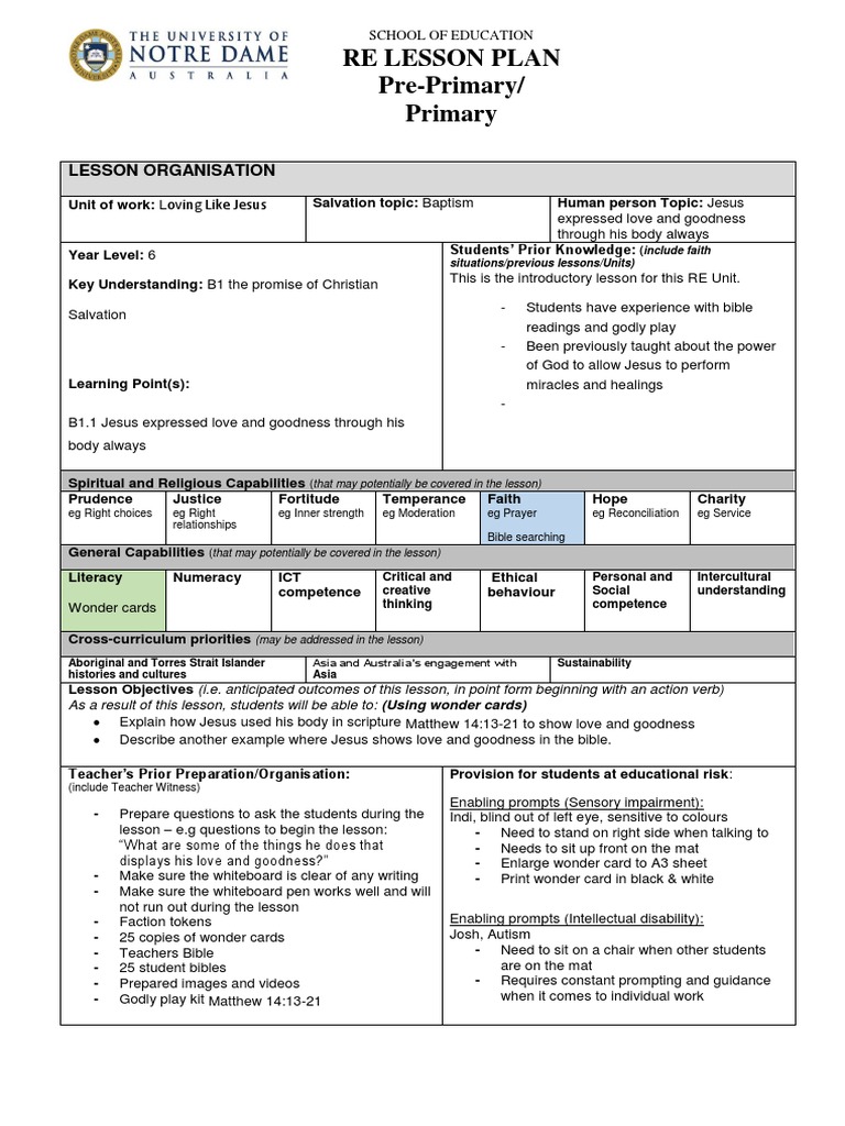 Re Lesson Plan Pre-Primary/ Primary | PDF | Gospel Of Matthew | Gospel ...