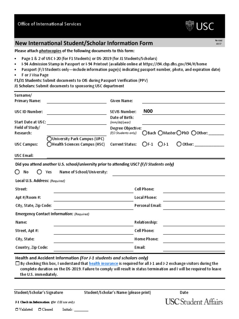 USC International Student Form Guide | PDF | Business