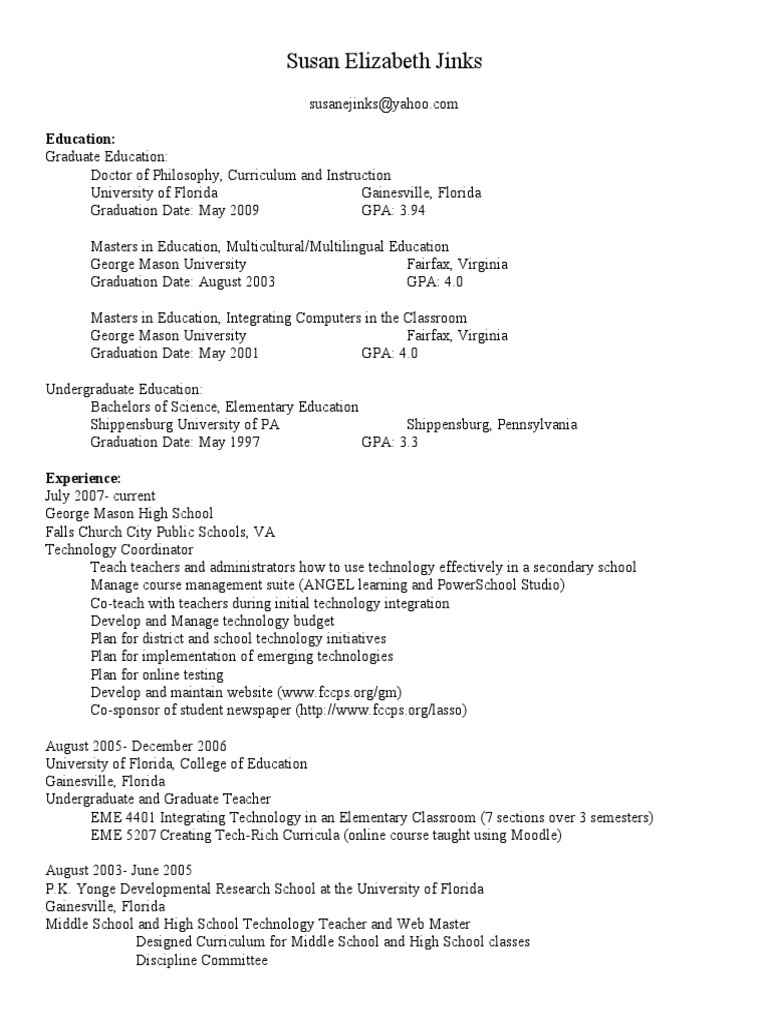 Susan Jinks CV | PDF | Curriculum | Schools