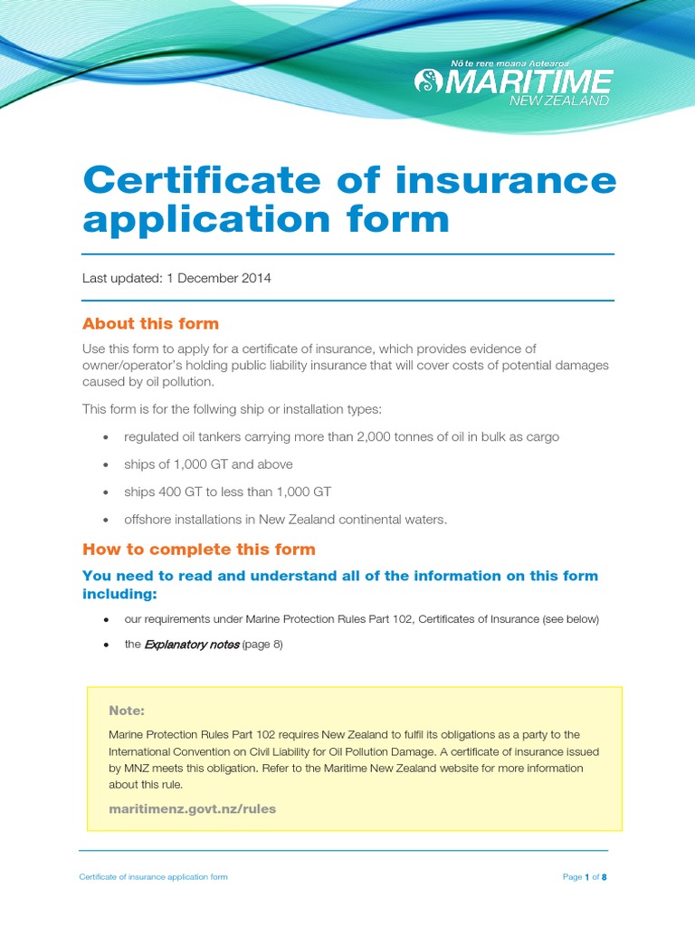 Certificate of Insurance Application Form PDF | Download Free PDF ...