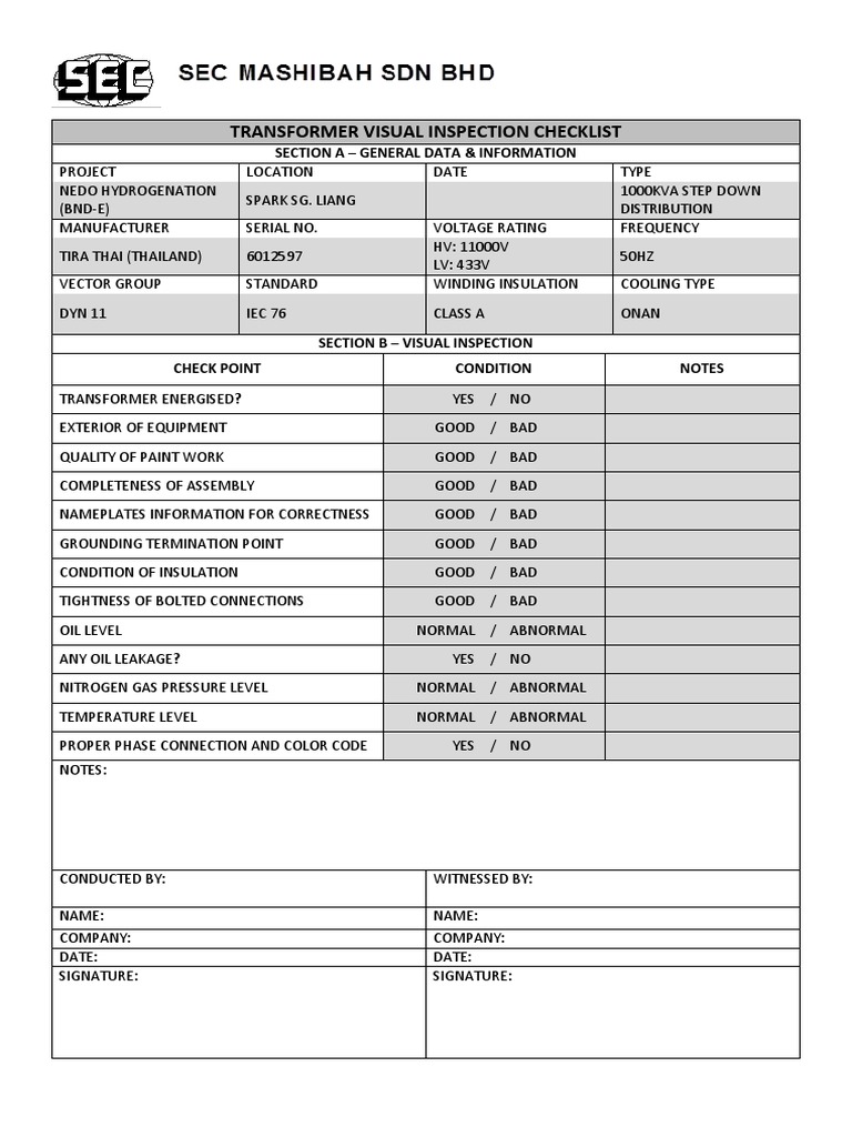 Transformer Inspection | PDF