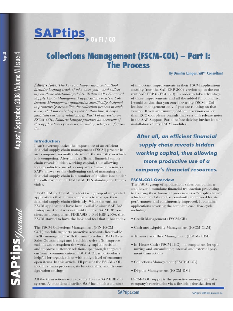 August SAP Tips: SAP Collections Management (FSCM-COL) Part I | PDF ...
