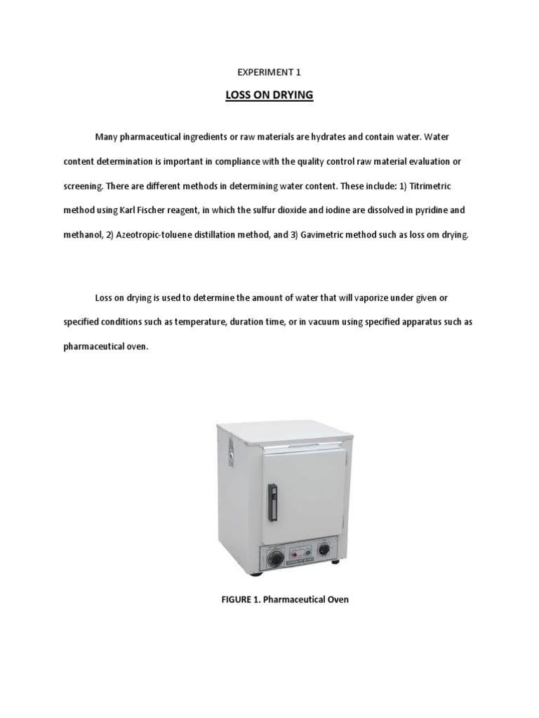 Loss On Drying: Experiment 1 | PDF | Materials | Physical Sciences