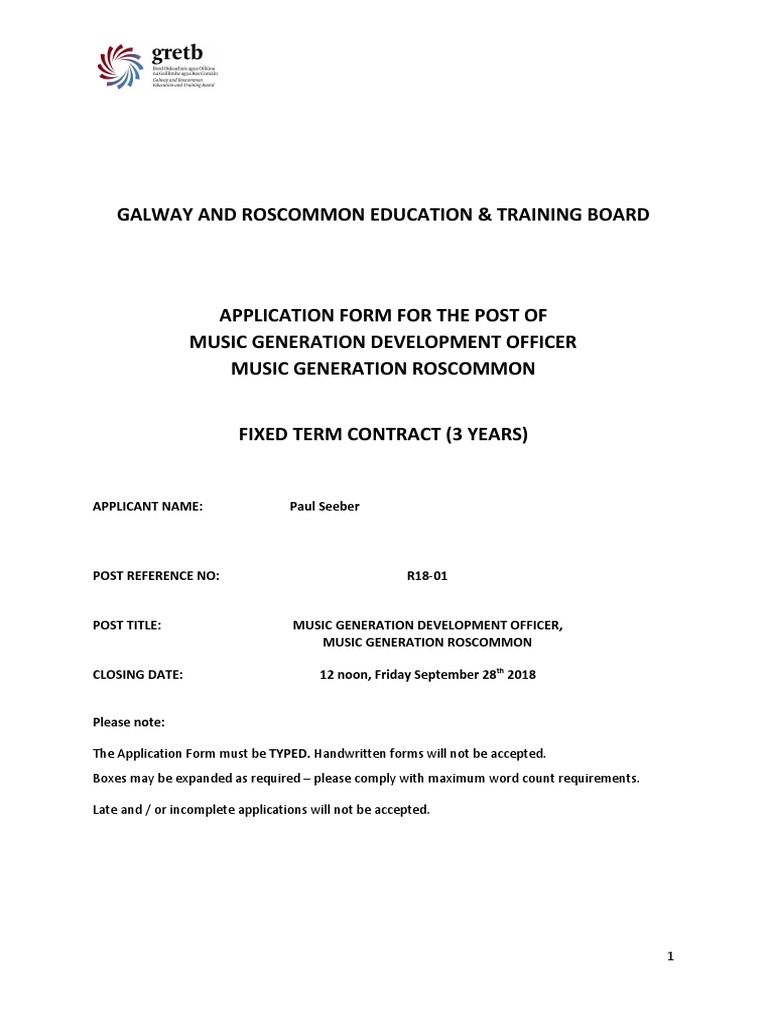 Application Form MG Development Officer Roscommon 1 PDF | PDF ...