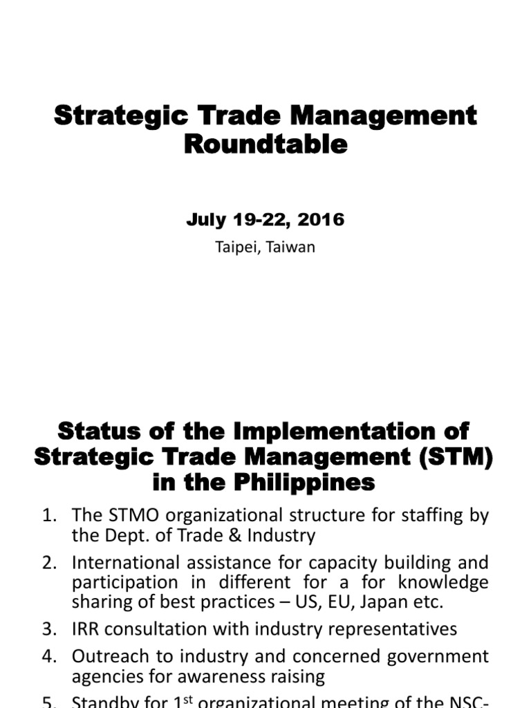 Strategic Trade Management Roundtable: July 19-22, 2016 | PDF