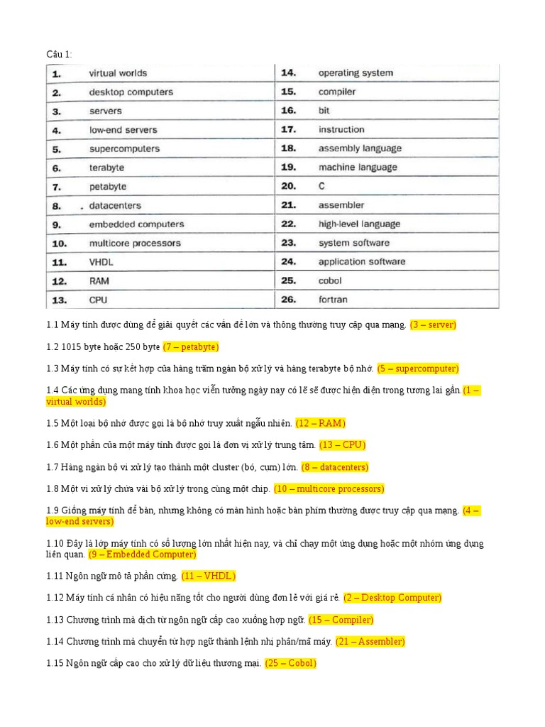 Bai Tap Kien Truc May Tinh CHUONG 1 | PDF