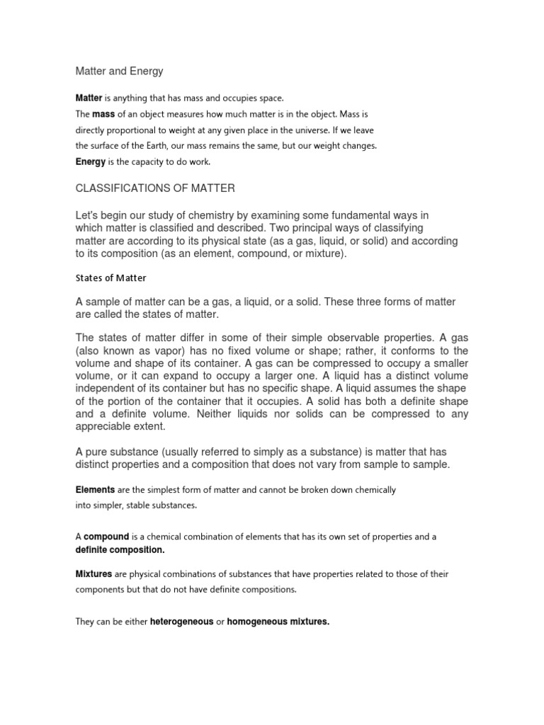 Matter and Energy | PDF | Matter | Mixture