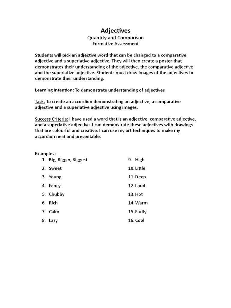 Adjective Project: Formative Assessment | PDF | Career & Growth | Wellness