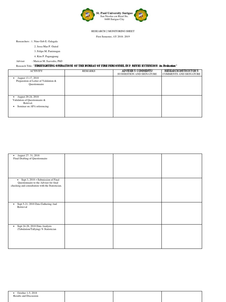 Research Monitoring Sheet: Firefighting Study | PDF