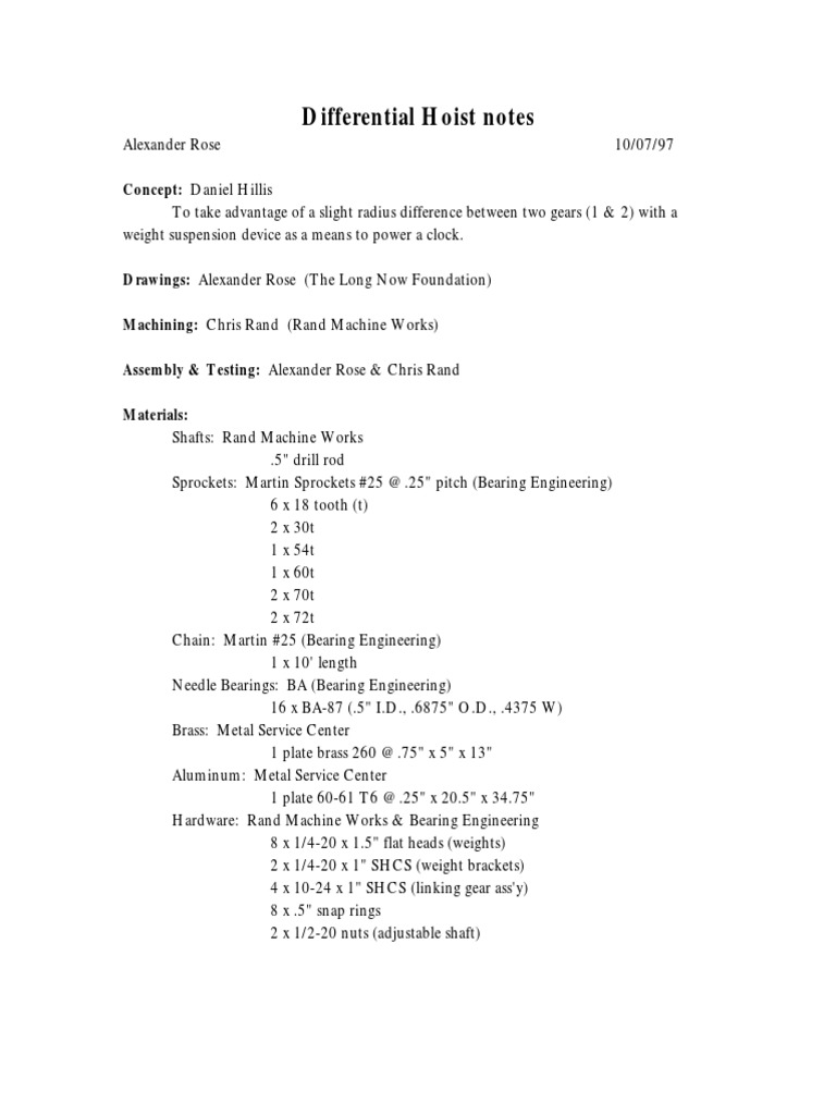 Differential Hoist Design Overview | PDF | Gear | Bearing (Mechanical)