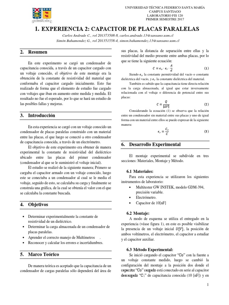 Capacitor de Placas Paralelas | PDF | Capacidad | Condensador