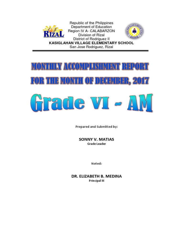 Accmplishment Report Grade Six Am December | PDF | Teachers | Psychotherapy