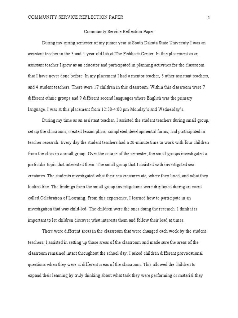 Community Service Reflection Paper | PDF | Lesson Plan | Teachers